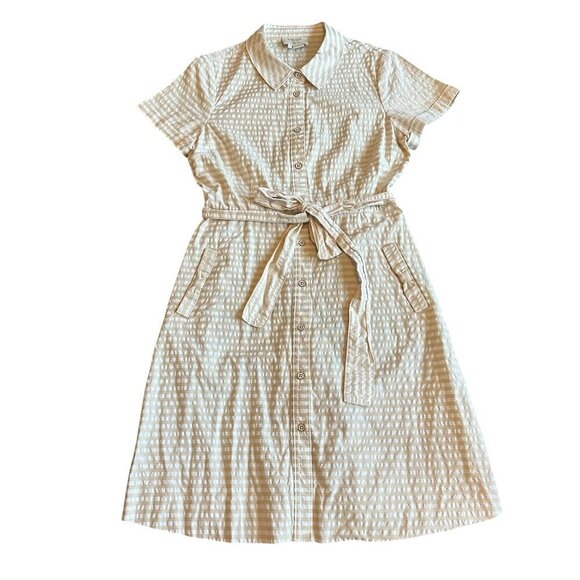 kate spade | Dresses | Kate Spade New York Beige White Dress Seersucker ...